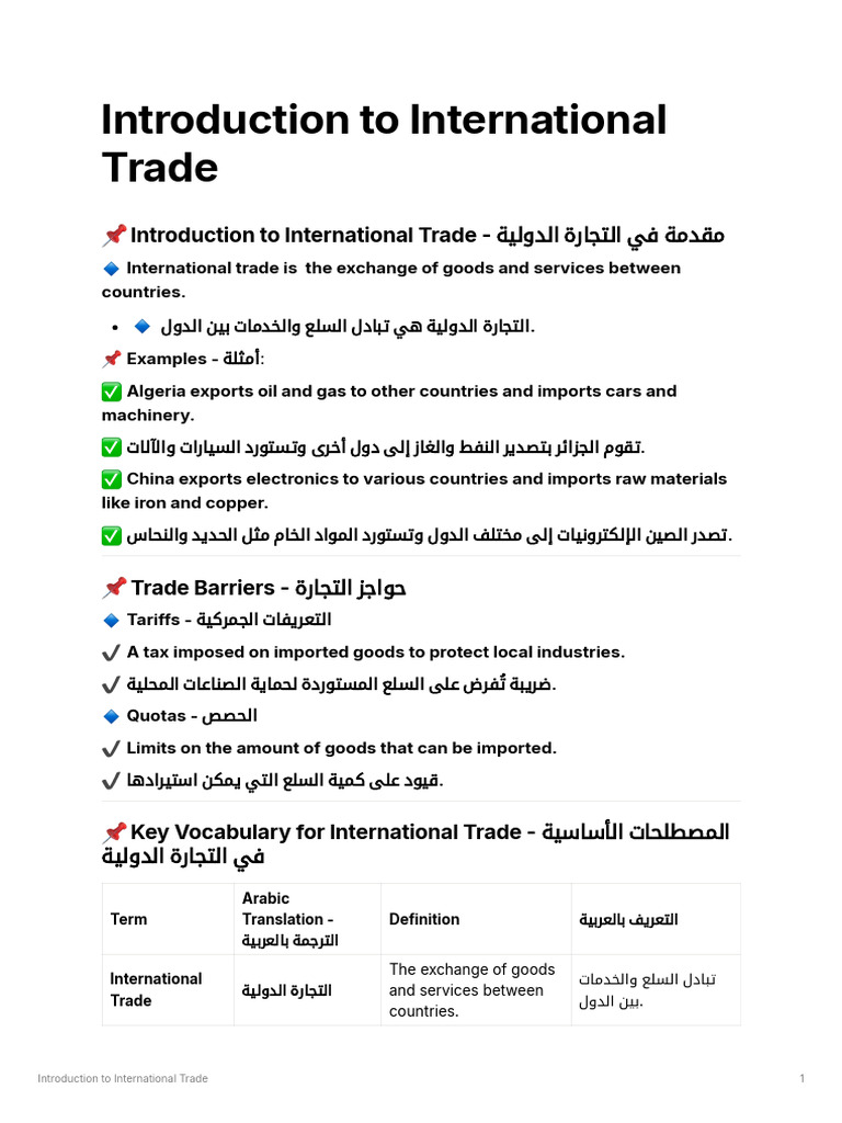 Introduction To International Trade Lesson | PDF