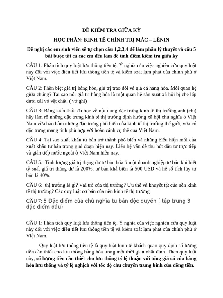 1. Đề Kiểm Tra Giữa Kỳ Môn Ktct Mac Lenin | PDF