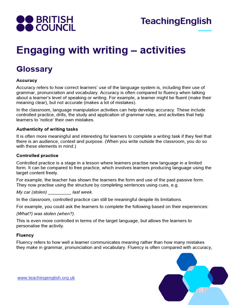 Resources For Engaging With Writing - Activities | PDF | English As A ...