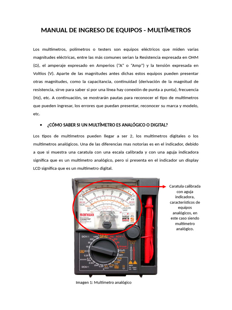 Manual de Ingreso de Multimetros | PDF | Resistencia Eléctrica y Conductancia | Electricidad