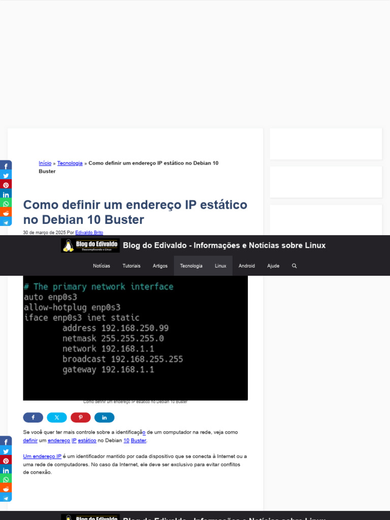 Endereço IP Estático no Debian 10 | PDF | Endereço de IP | Rede de ...
