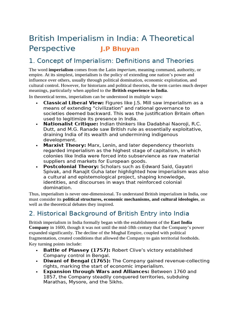 Theories of British Imperialism in India | PDF | Imperialism | British ...