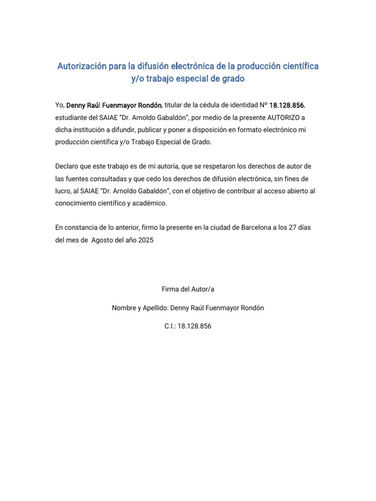Autorización Difusión Electrónica de Trabajo | PDF