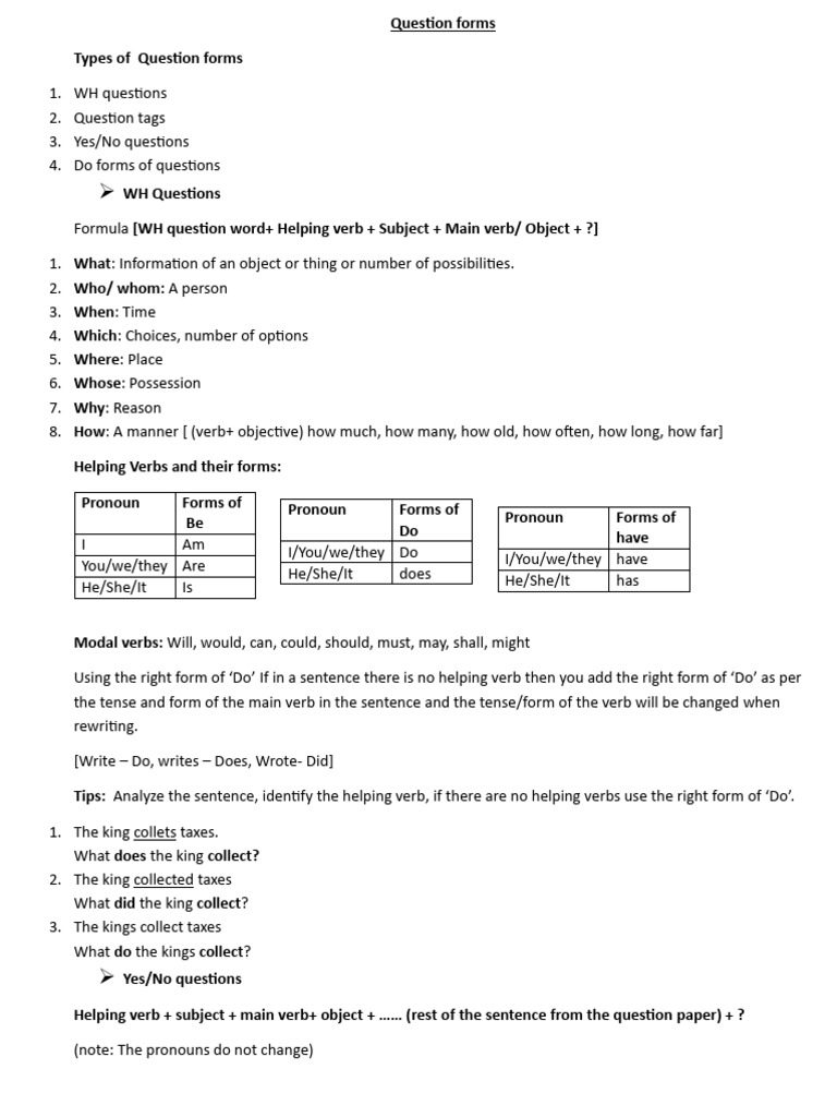 Question Forms 1 | PDF | Verb | Semantics