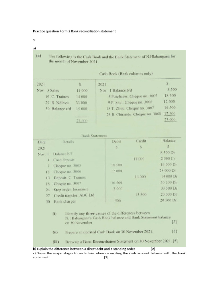 Practice Question Form 2 Bank Reconciliation State | PDF