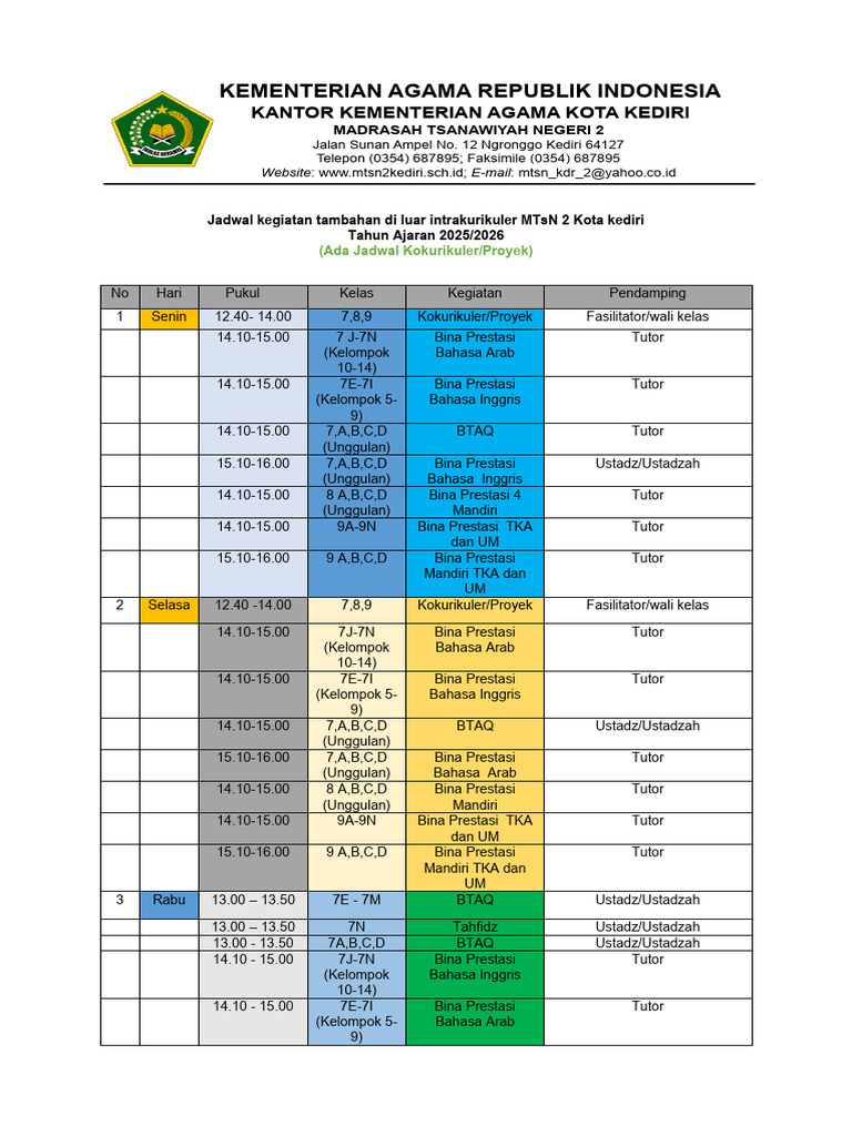 Jadwal Ada Proyek 2526-1 | PDF