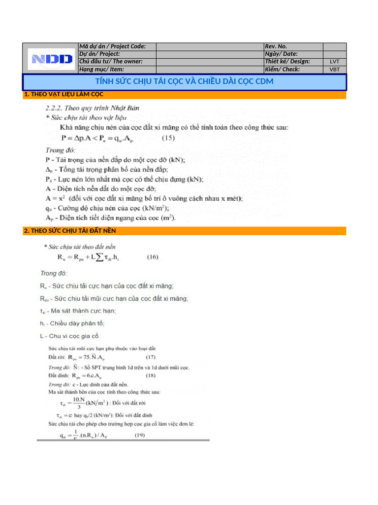 00. CAPACITY OF CDM PILES Sức chịu tải cọc xi măng đất | PDF