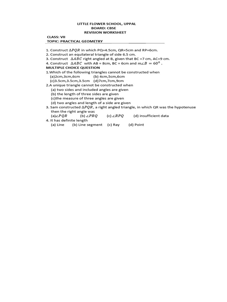 Class VII Practical Geometry Worksheet | PDF