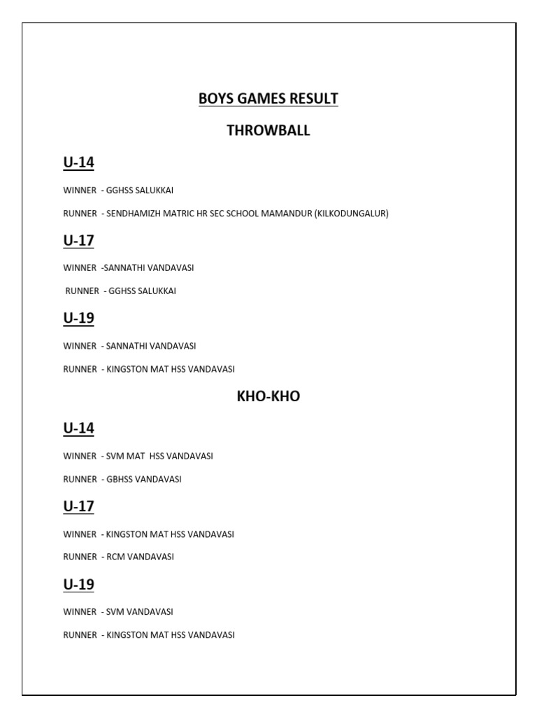 Boys Games Result | PDF | Student Assessment And Evaluation ...