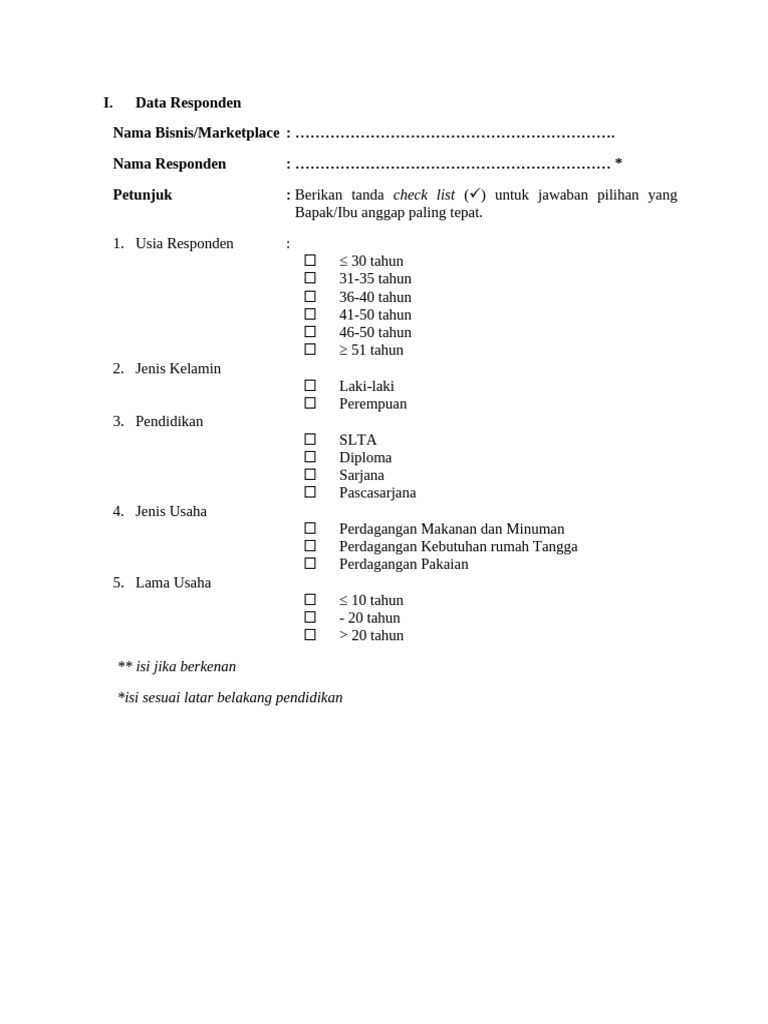 KUISIONER Azraf | PDF