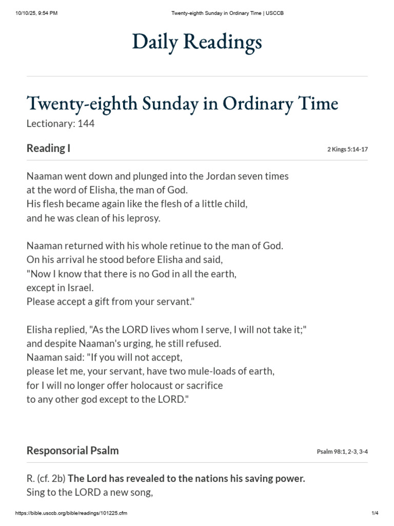 28th Sunday Ordinary Time Readings | PDF | Jesus | Christian Belief And ...