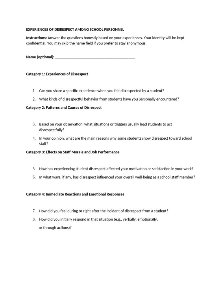 Experiences of Disrespect Among School Personnel 2 | PDF