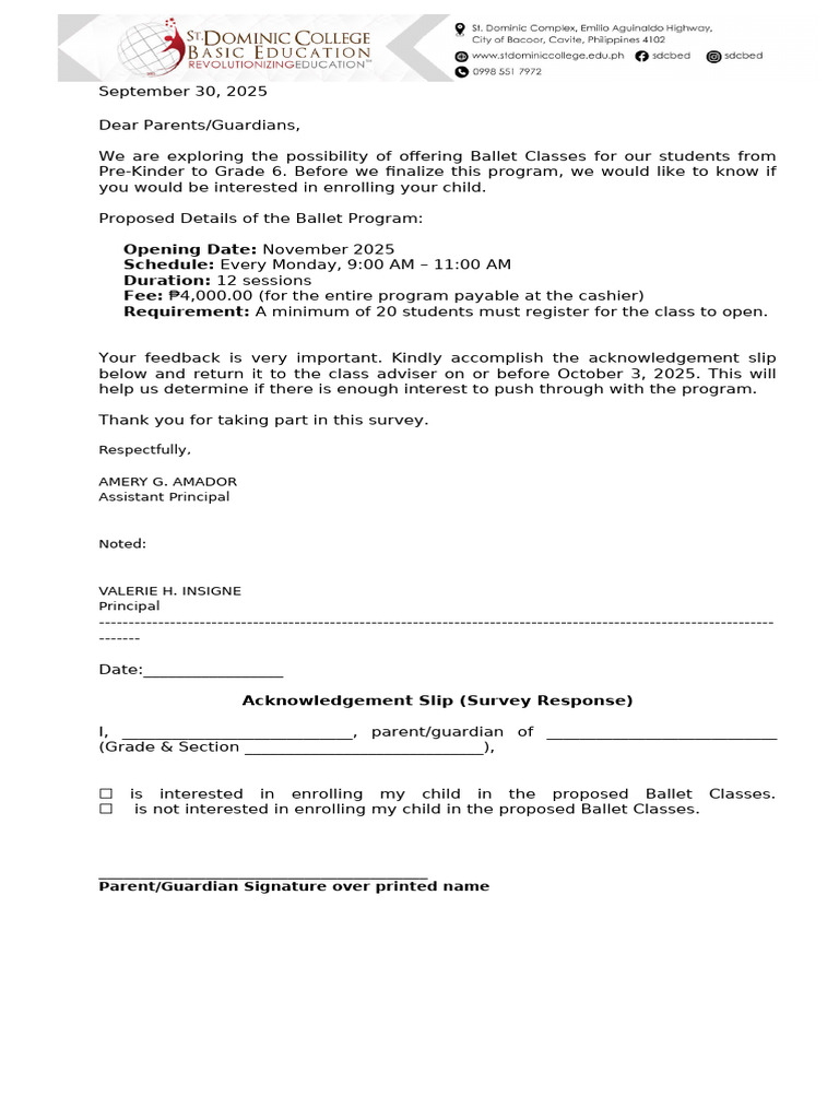 Survey Ballet Classes | PDF