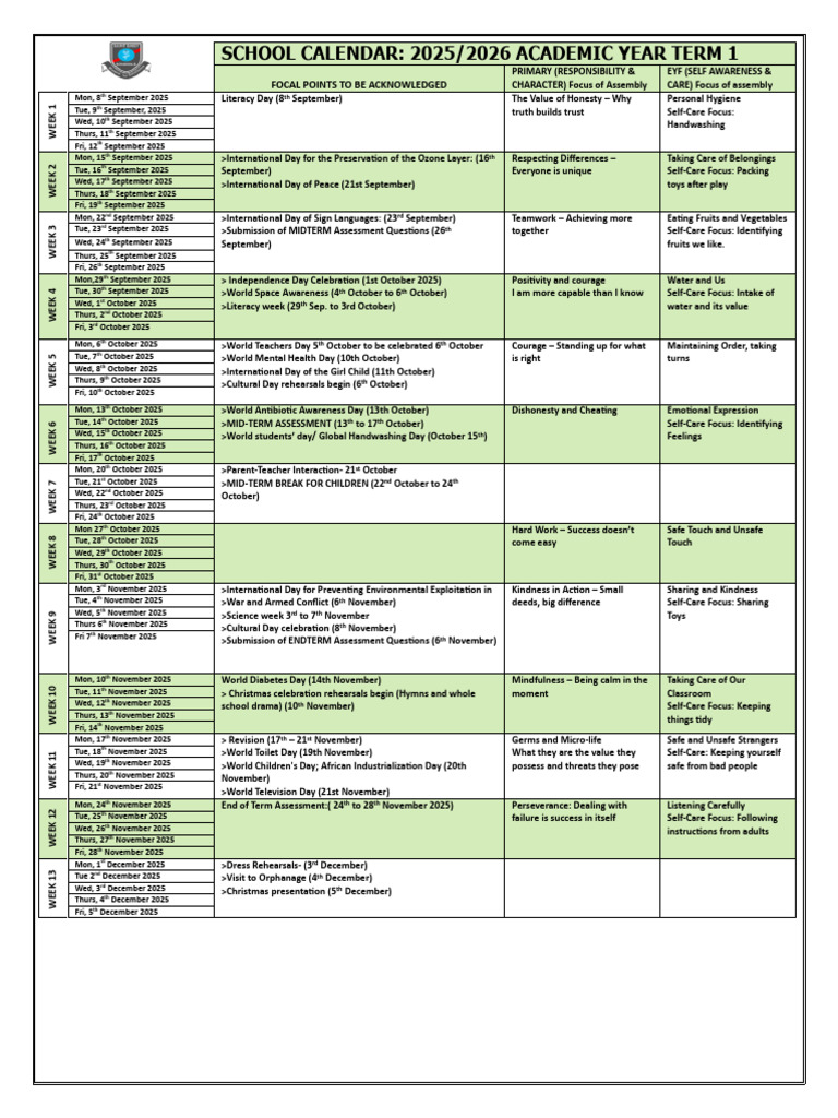 Term 1 Calendar and Duty Rota | PDF