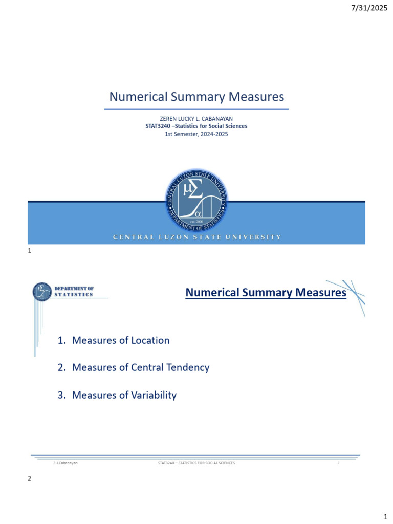 Statistics Module Numerical Summary Measures | PDF | Skewness | Quantile