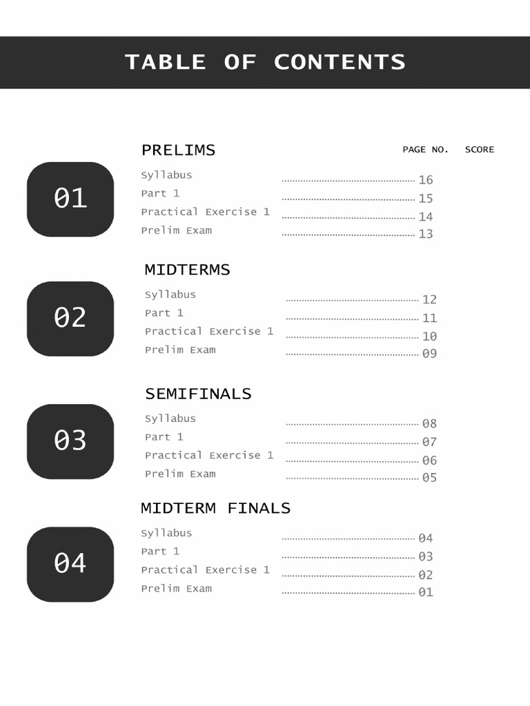 Black White Simple Table of Contents Document | PDF