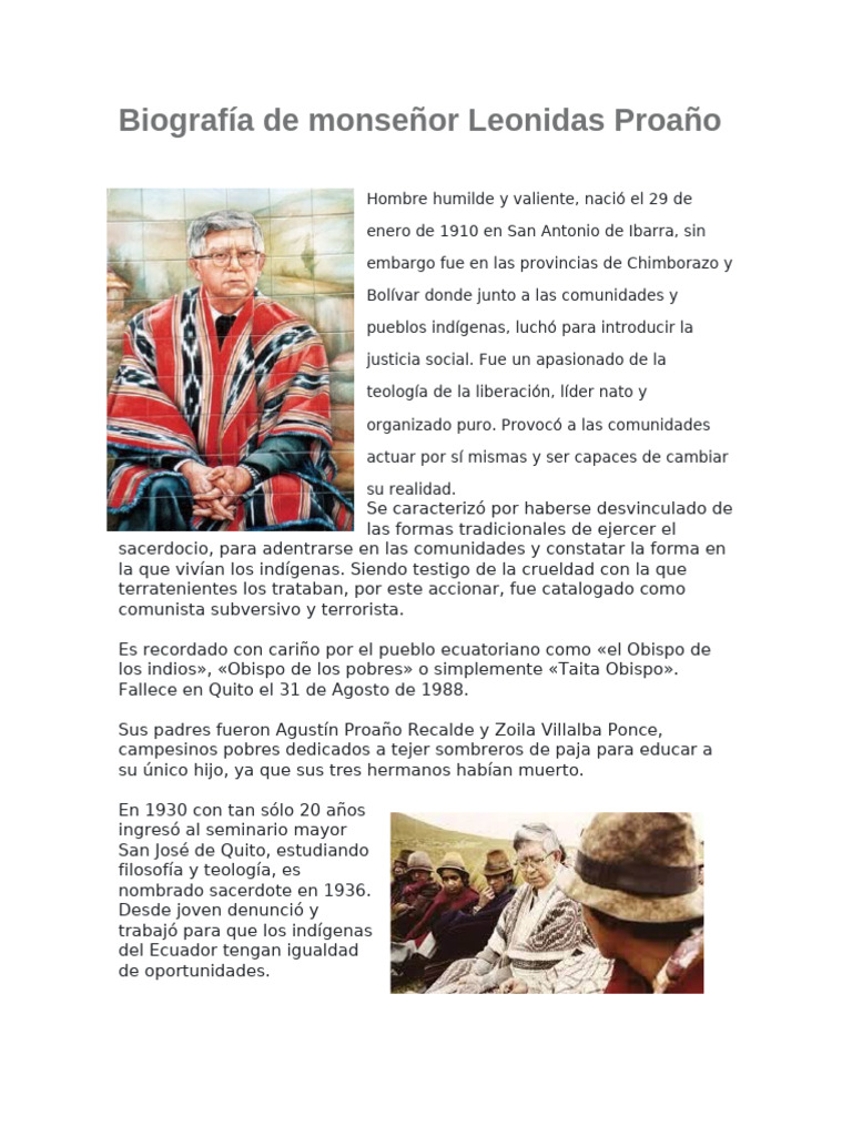 Biografía de Monseñor Leonidas Proaño | PDF