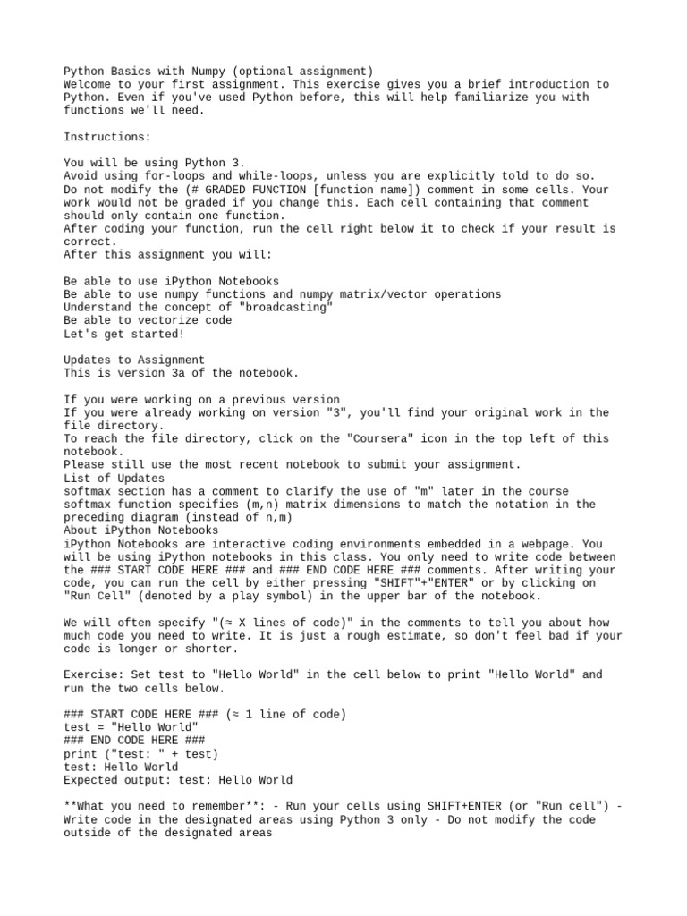Python Basics With Numpy | PDF | Matrix (Mathematics) | Gradient