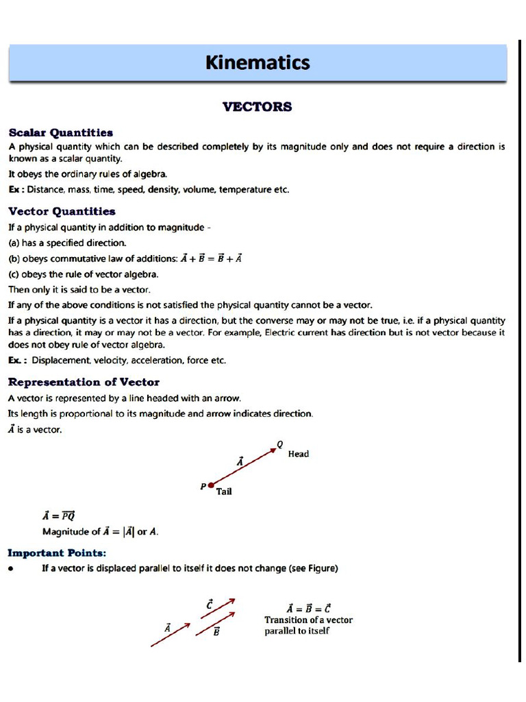 Topic-02 Kinematics (Vector) Revise | PDF
