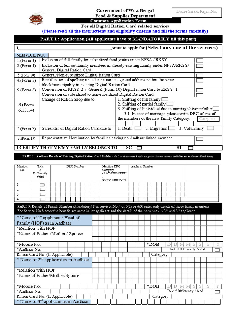 Digital Ration Card Application Form | PDF