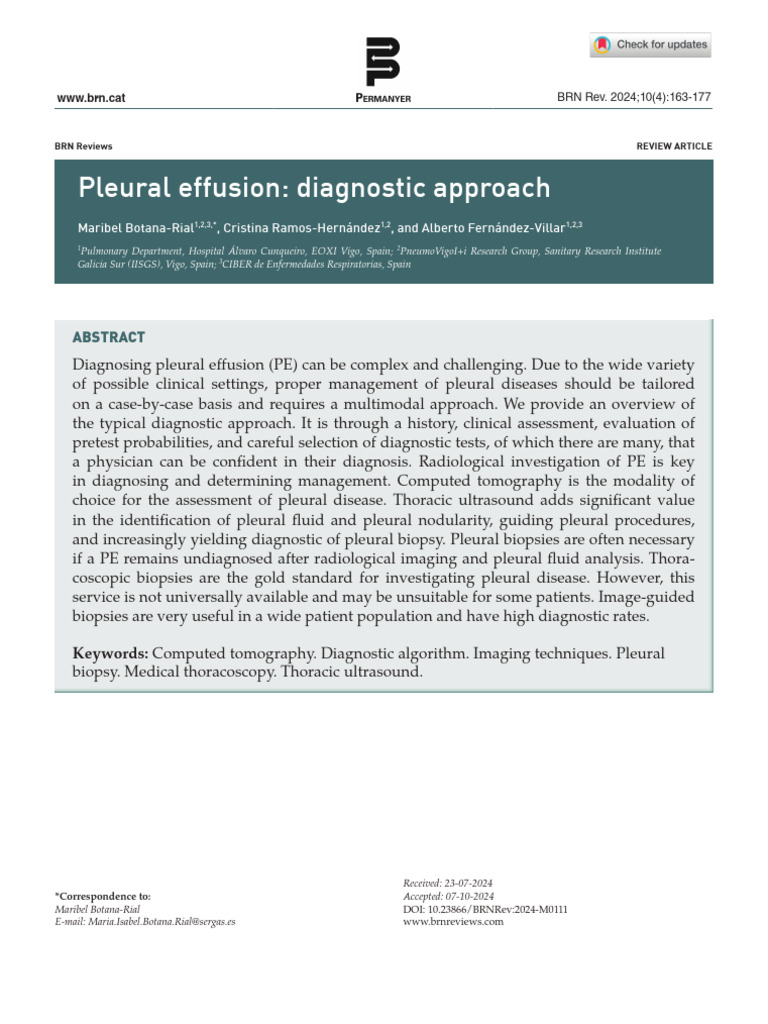 Pleural Effusion Diagnostic Approach | PDF | Biopsy | Medical Imaging