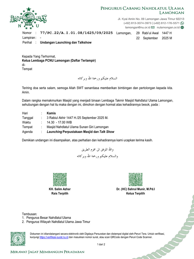 Undangan Launching Perpustakaan Masjid | PDF