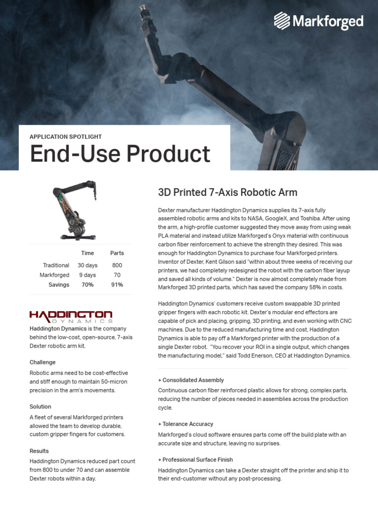 Haddington Dynamics - Markforged - 3D Printed 7-Axis Robotic Arm | PDF | 3 D Printing ...