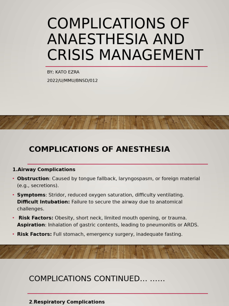 Anesthesia Complications & Crisis Management | PDF | Anesthesia | Surgery