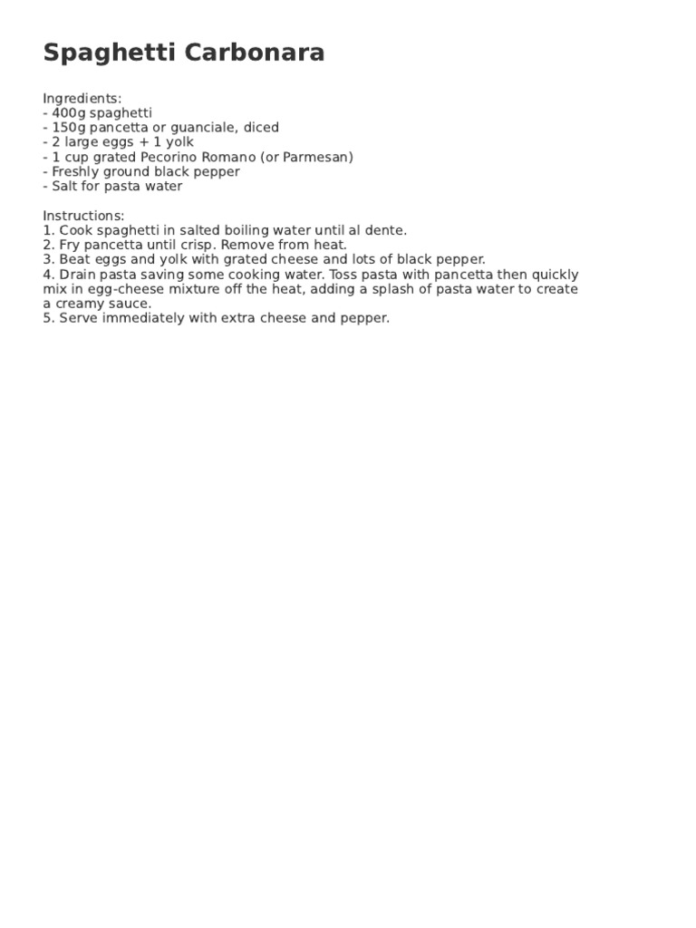 Classic Spaghetti Carbonara Recipe | PDF