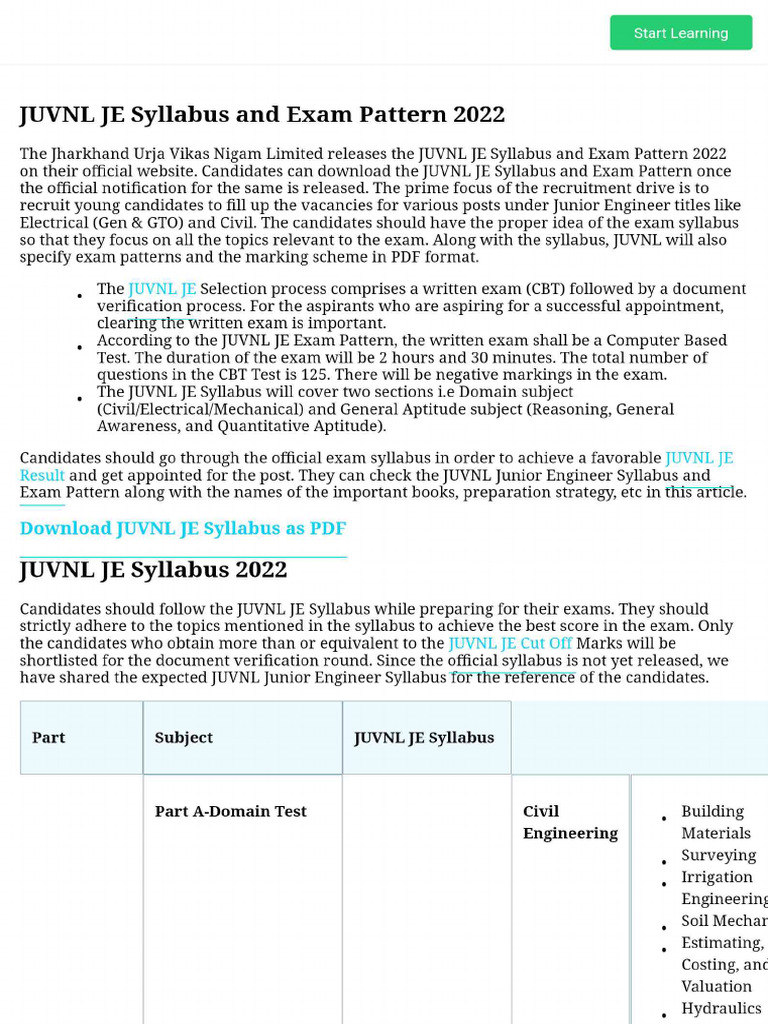 JUVNL JE Syllabus and Exam Pattern 2022 | PDF