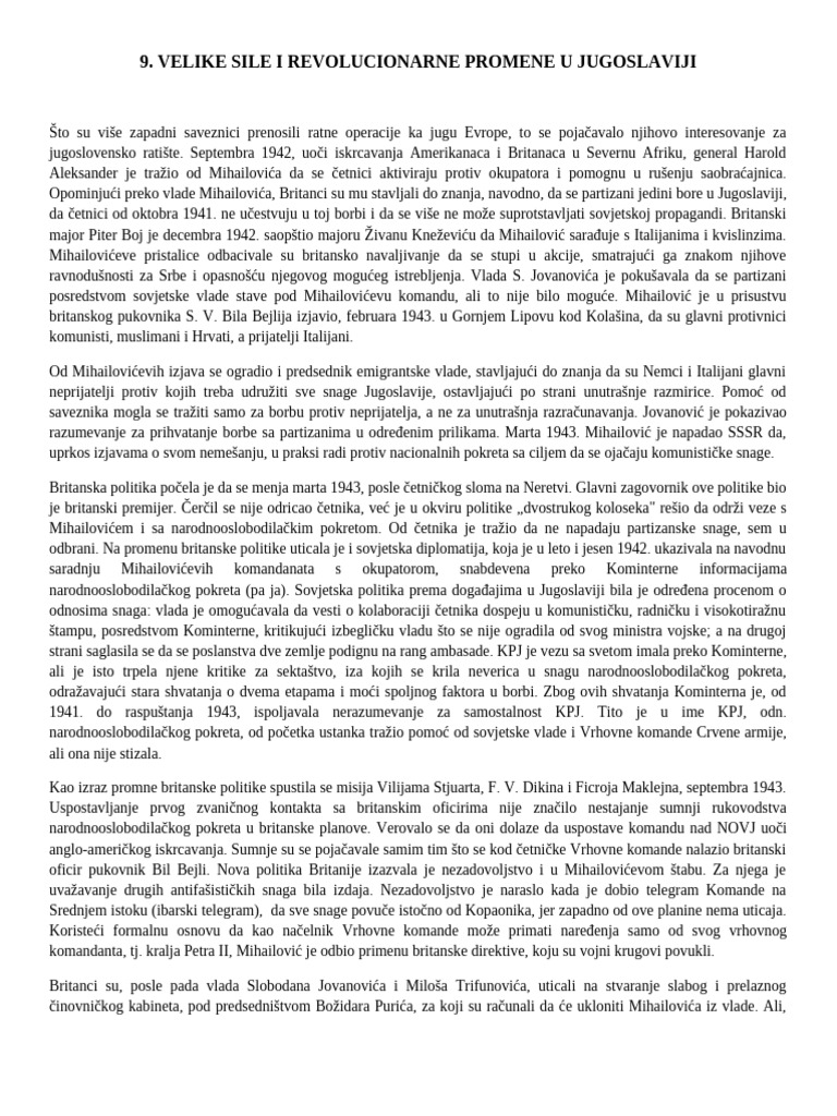 9. Velike Sile i Revolucionarne Promene u Jugoslaviji | PDF