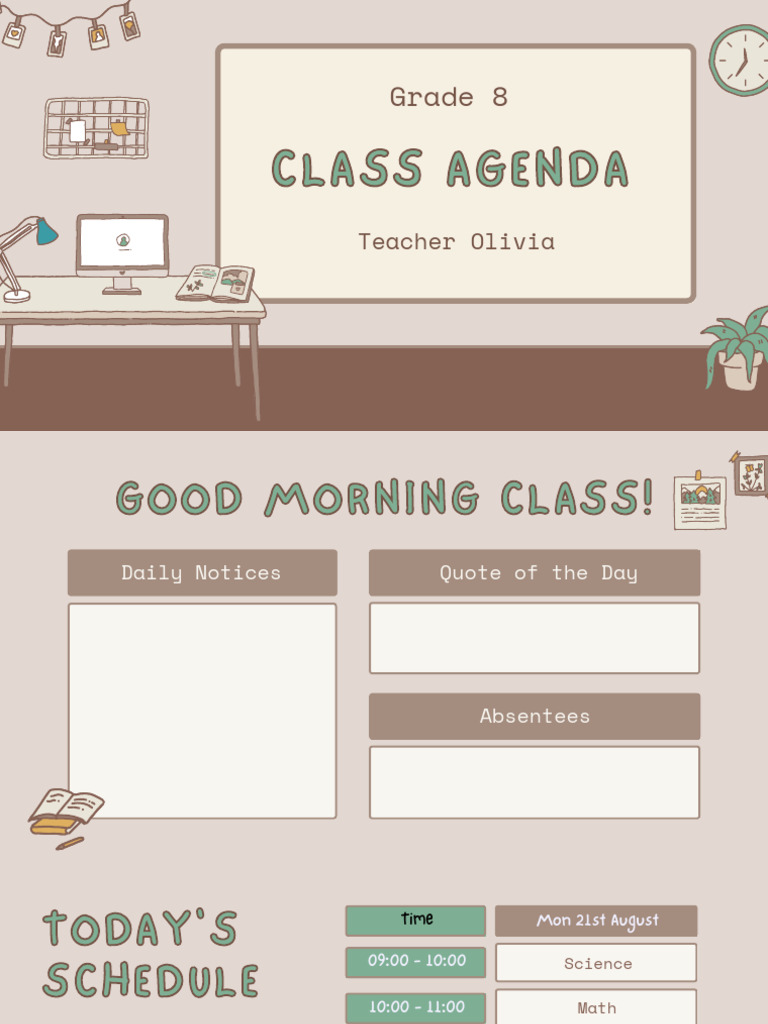 Class Agenda Presentation in Brown and Green Hand Drawn Illustrative ...