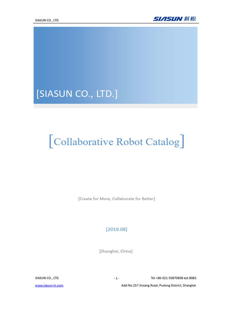 Siasun Collaborative - Robot Catalog, 2019 | PDF | Internet Protocols ...
