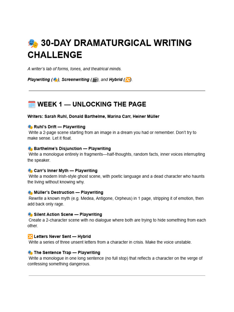 30-Day Dramaturgical Writing Challenge | PDF