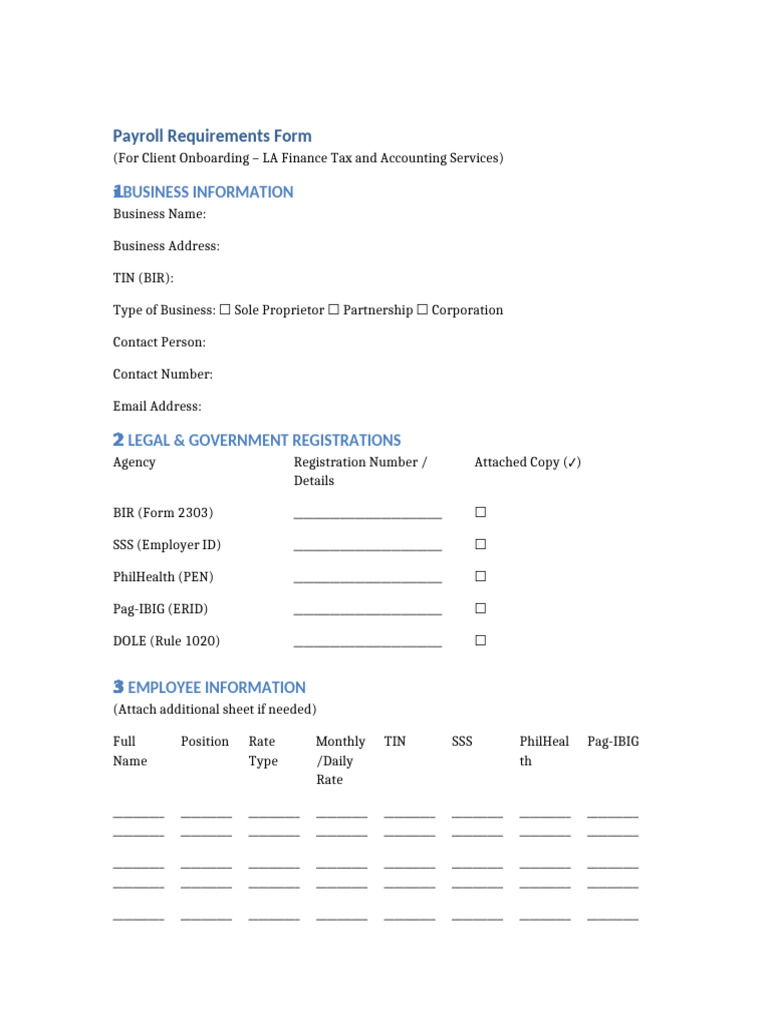 Payroll Requirements for Client Onboarding | PDF | Payroll | Business