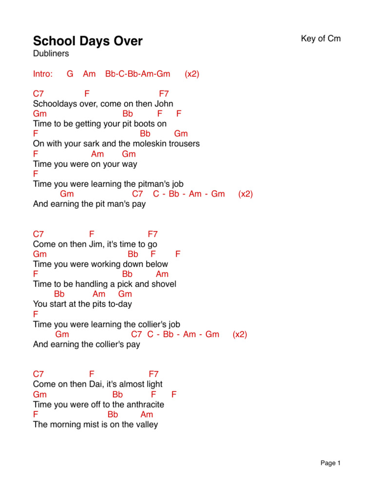 School Days Over Lyrics and Chords | PDF