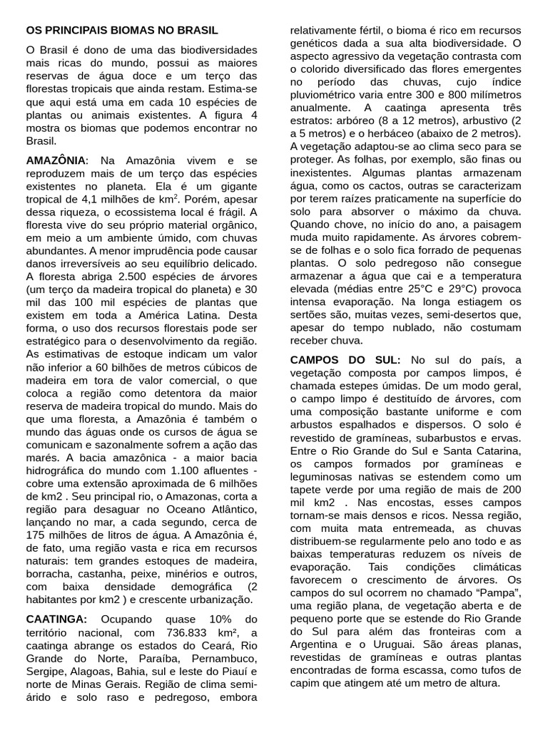 Os Principais Biomas No Brasil | PDF | Floresta Amazônica | Florestas