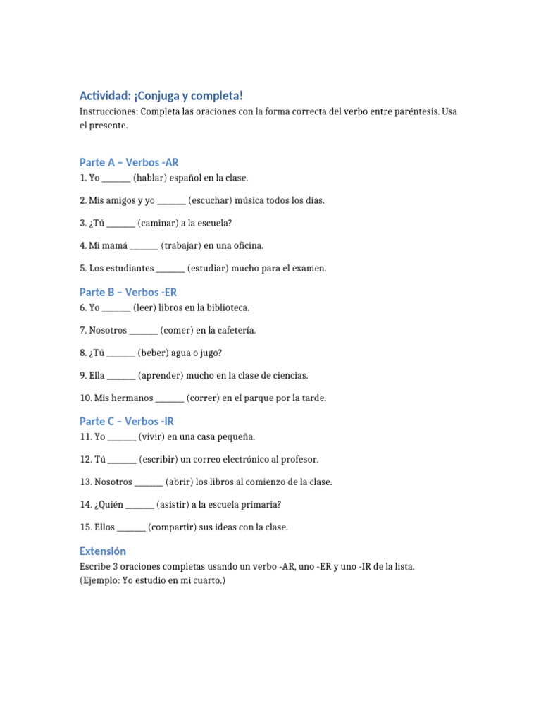 Actividad Conjugacion AR ER IR | PDF
