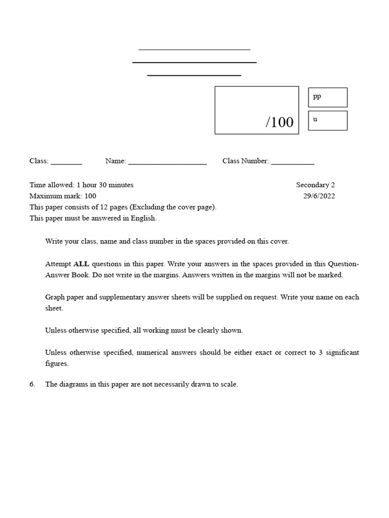 Math s2 Final Paper 1 QP | PDF | Area | Mathematics