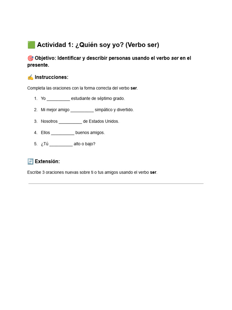 Actividades - Ser Estar Tener Hay | PDF