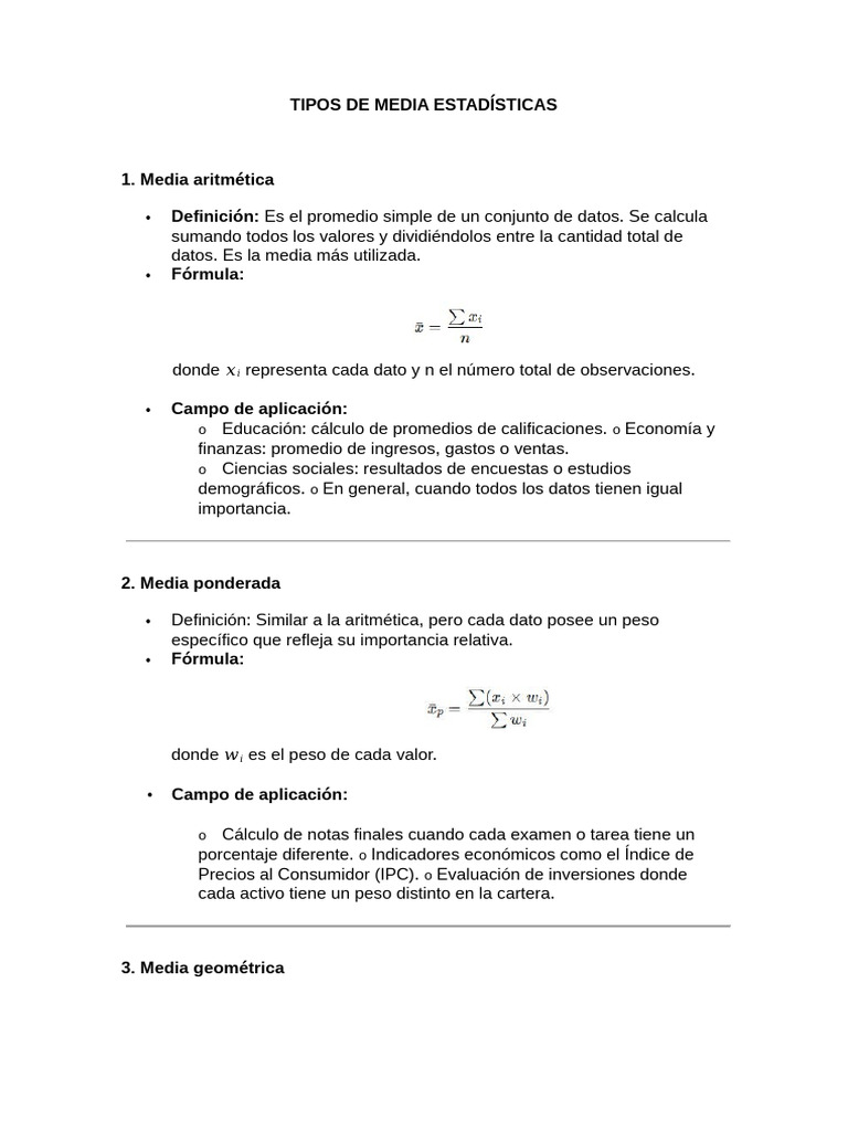 Tipos de Medias en Estadística | PDF | Media | Promedio