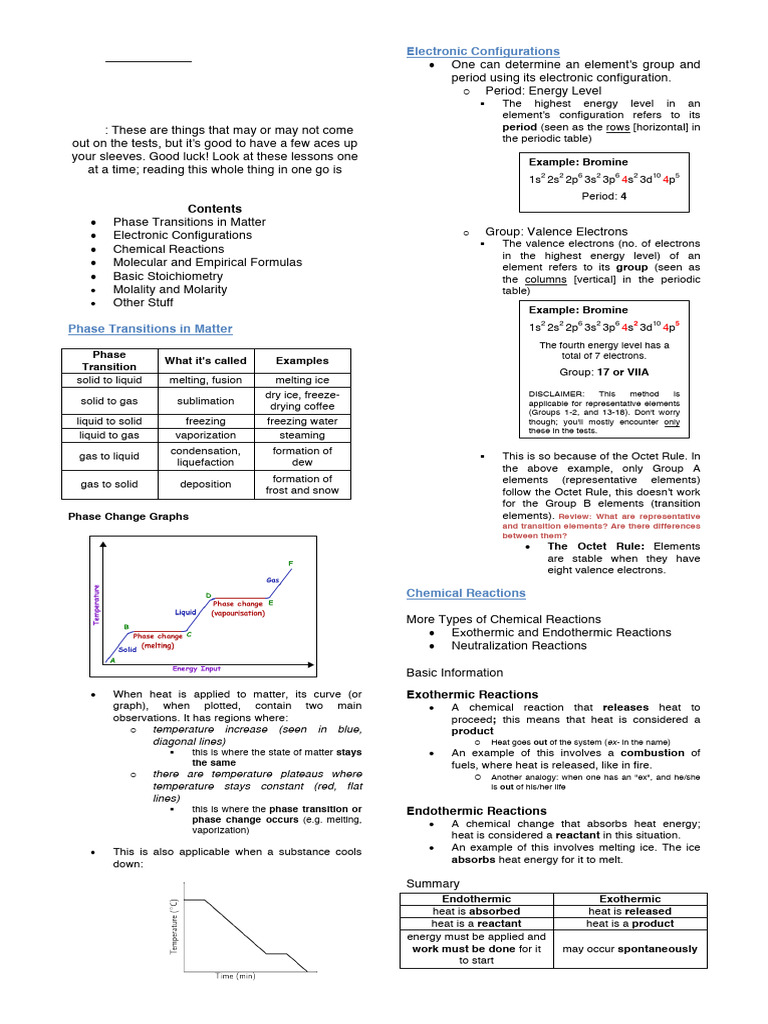 Chem Revision Notes | PDF | Mole (Unit) | Stoichiometry