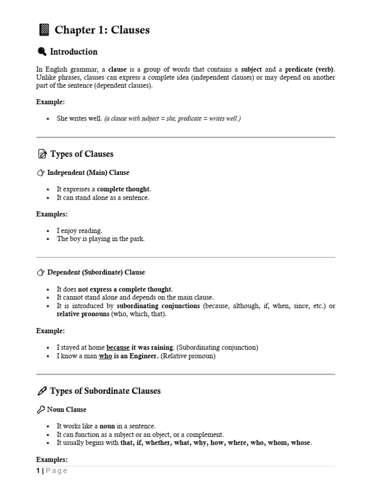 Understanding Clauses in English Grammar | PDF | Clause | Subject (Grammar)