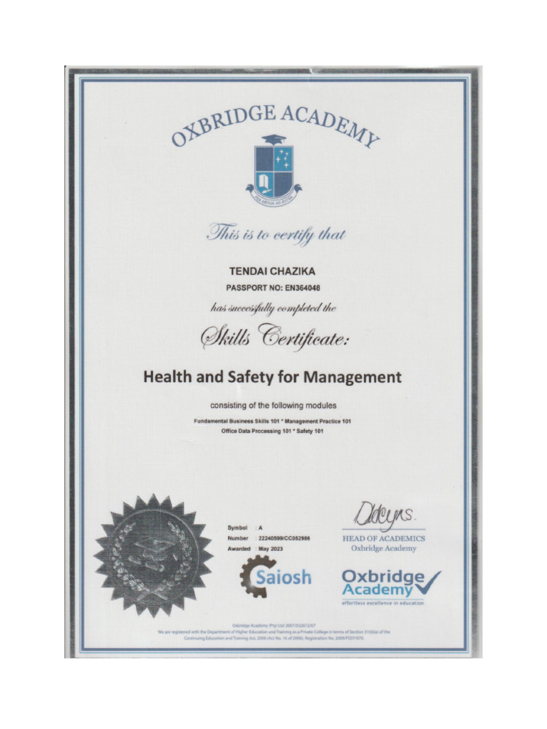 OHS & Fire Certificates | PDF