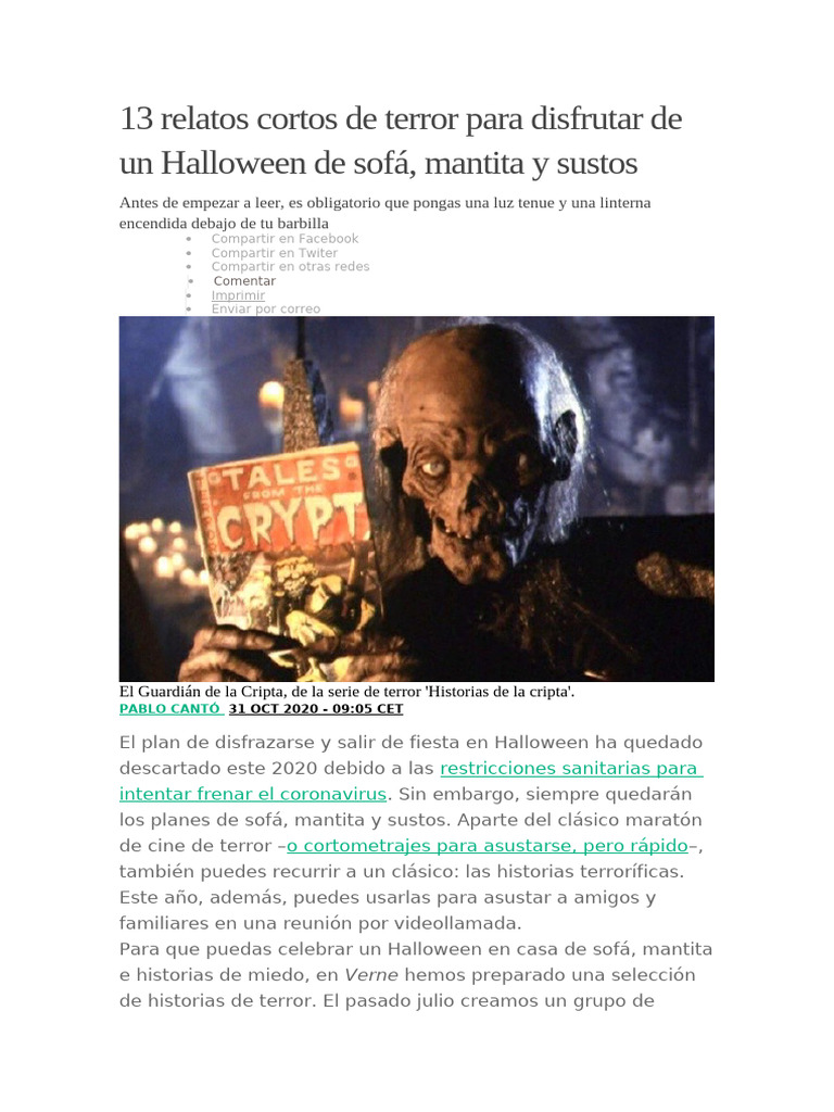13 Relatos Cortos de Terror Para Disfrutar de Un Halloween de Sofá | PDF