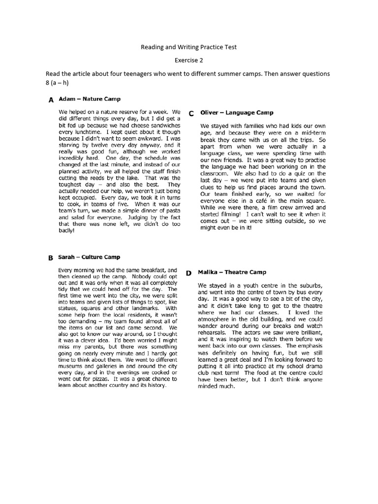 Reading and Writing Practice Test October 2025 | PDF