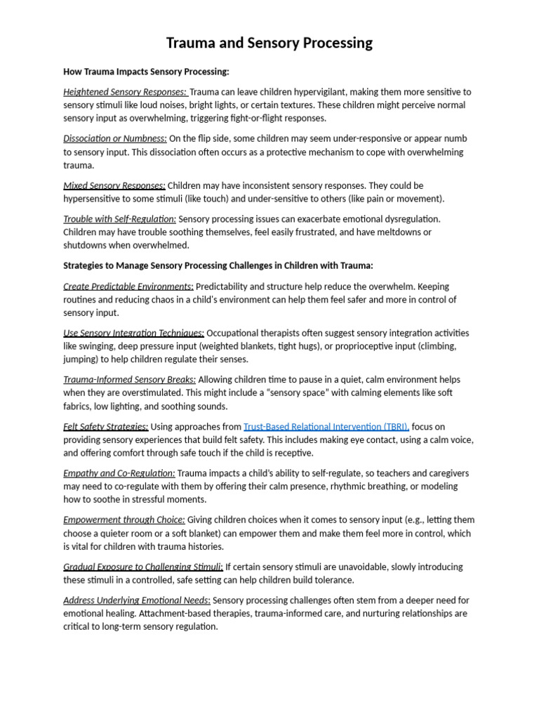 How Trauma Impacts Sensory Processing | PDF | Psychological Trauma ...
