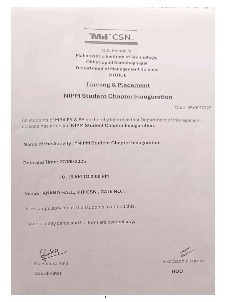 Nipm Chapter Notice | PDF