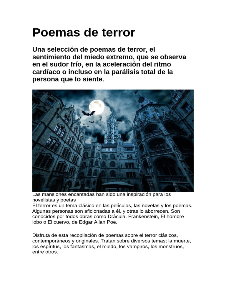 Poemas de Terror y Miedo | PDF | Ficción de terror | Edgar Allan Poe