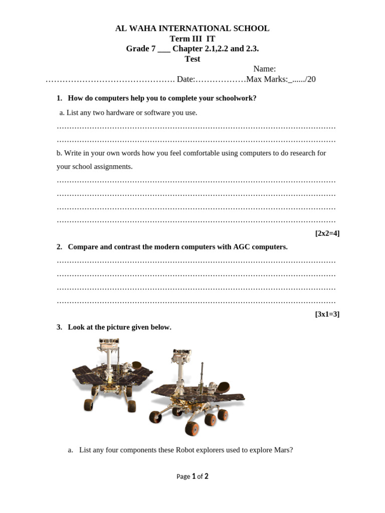 Grade 7 IT Test: Computers & E-Learning | PDF | Computing